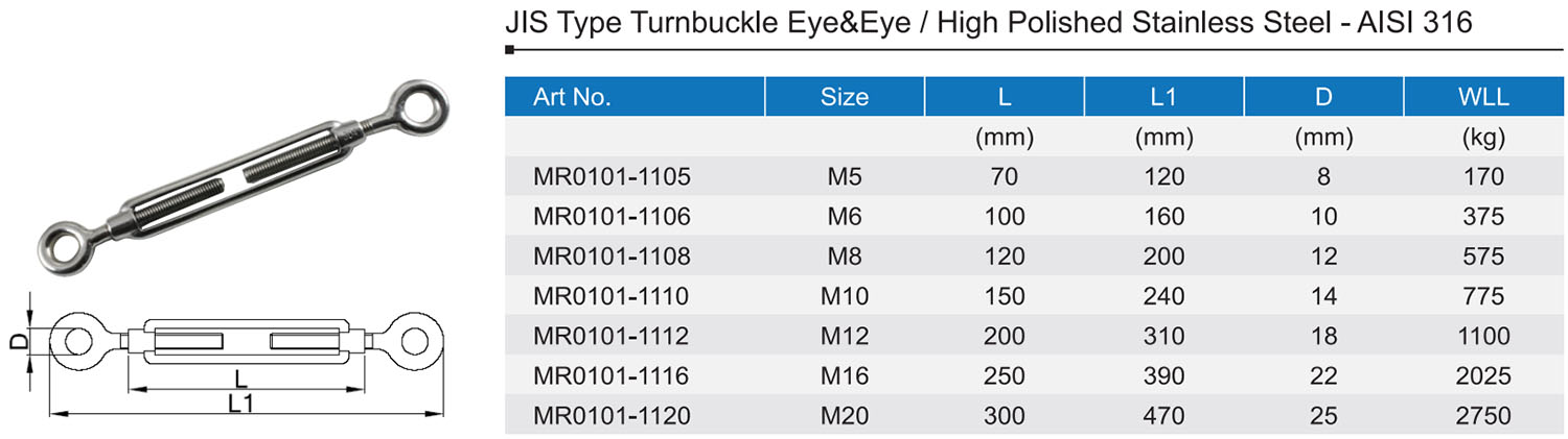 JIS Type Turnbuckle Eye&Eye - Professional supplier of stainless steel ...
