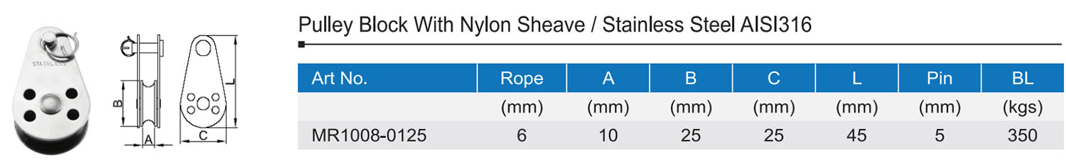 Pulley Block With Nylon Sheave - Professional supplier of stainless ...