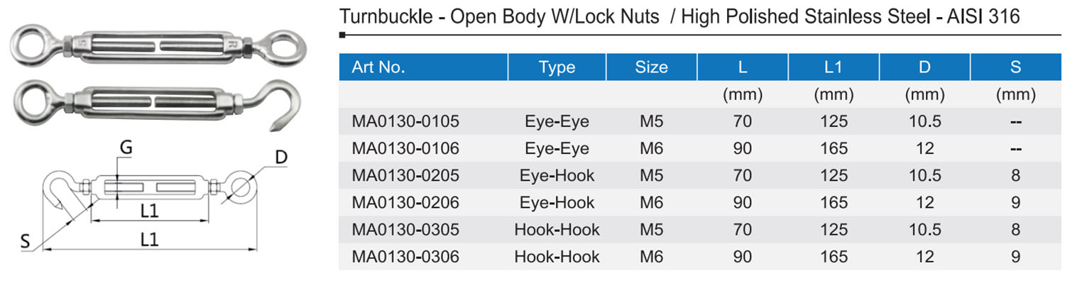 Turnbuckle - Open Body W/Lock Nuts - Professional supplier of stainless ...